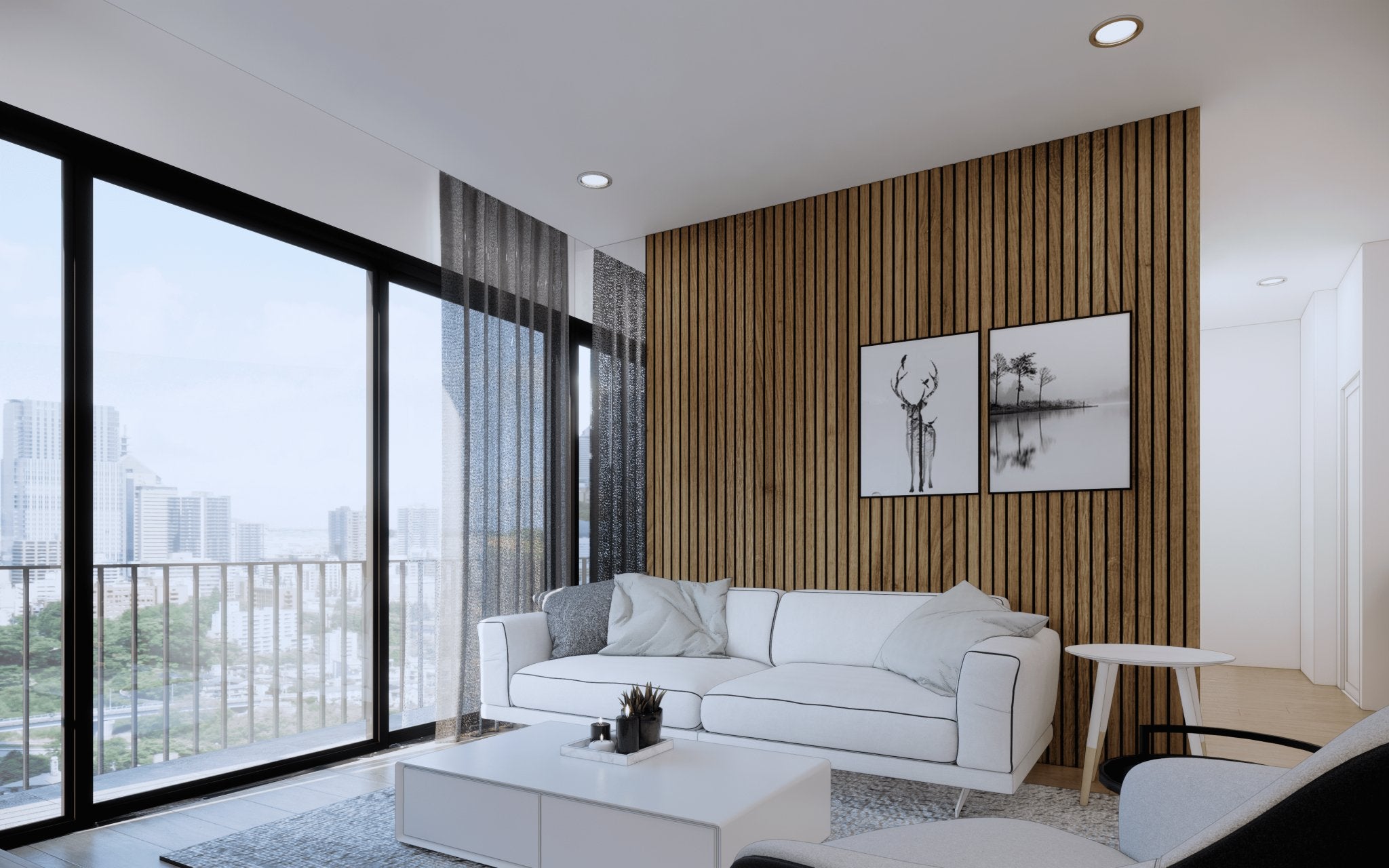 ACOUSTIC TECHNICAL WHITE (BLACK BACKING) SLAT WOOD PANEL – Materiamate